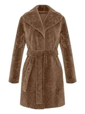 Gorski Gorski Textured Lamb Shearling Reversible Stroller Coat Camel