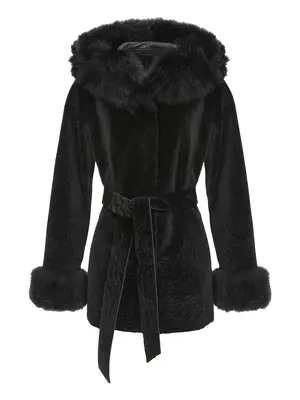 Gorski Belted Lamb Shearling Reversible Parka - Black