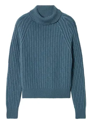 Purdey Annabel Cable-knit Cashmere Turtleneck Sweater - Blue