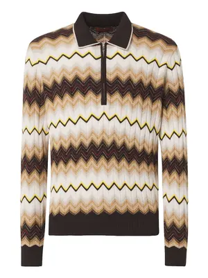 Missoni Zigzag Cotton And Wool Half-zip Sweater - Neutrals