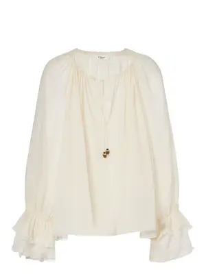 Chloé Gathered Silk Georgette Blouse - White
