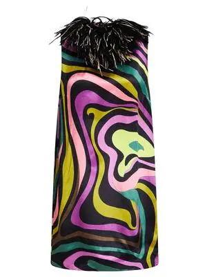 Emilio Pucci Fringed Printed Satin Mini Dress - Black