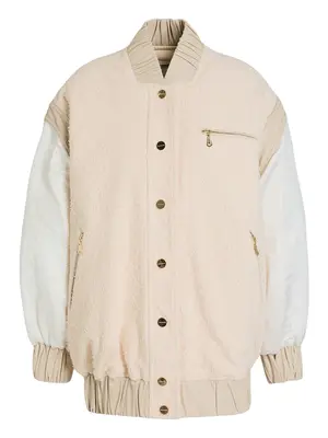 Zimmermann Appliquéd Cotton-blend Bouclé And Shantung Bomber Jacket - Cream