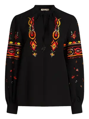 Emilio Pucci Embroidered Stretch-crepe Blouse - Black