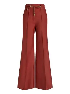 Zimmermann Belted Flared Wool-blend Pants - Brick