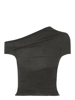 CORTANA Zaida Cropped Ruched Silk-blend Tulle Top - Charcoal