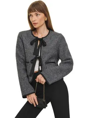 REFORMATION Daisy Cropped Jacket In Houndstooth - Black