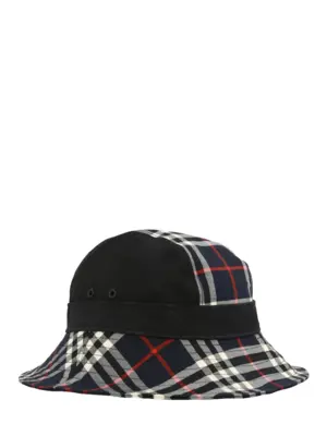Burberry Check Print Bucket Hat Navy
