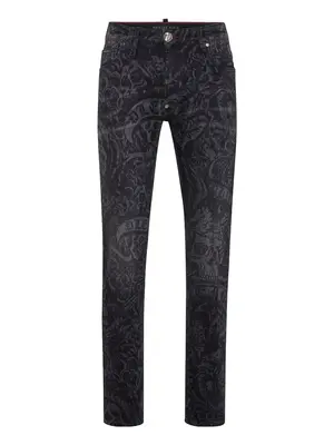 Philipp Plein Tattoo Print Straight-leg Jeans - Grey