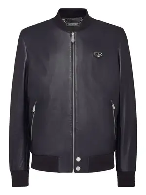 Philipp Plein Leather Bomber Jacket - Blue