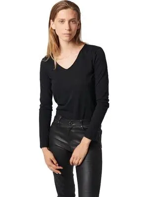 Majestic Filatures Soft Touch Long Sleeve V-neck T-shirt - Noir