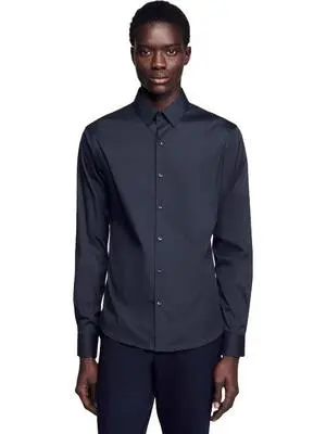 Sandro Fitted Stretch Cotton Shirt - Navy Blue