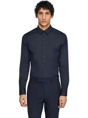 Sandro Fitted Stretch Cotton Shirt - Navy Blue