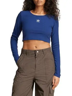 Adidas Adidas Originals Trefoil Essentials Rib Long Sleeve Crop Top Dark Blue
