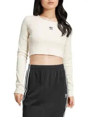 Adidas Adidas Originals Trefoil Essentials Rib Long Sleeve Crop Top Wonder White