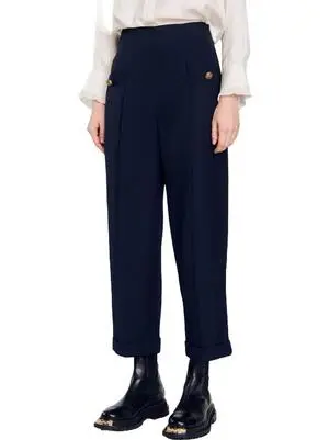 Sandro Wide Leg Trousers - Navy Blue