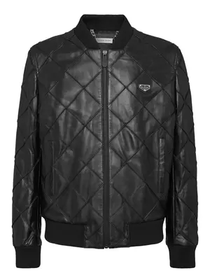 Philipp Plein Quilted Leather Bomber Jacket - Black