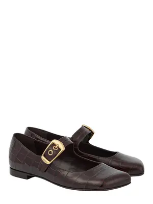 Chloé Chloé Polly Croc-Effect Leather Mary Jane Flats Brown