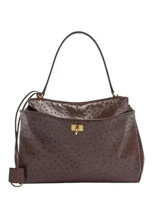 Balenciaga Balenciaga Rodeo Medium Ostrich-Embossed Top-Handle Bag Chocolate