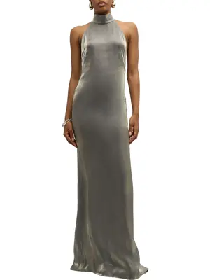 Lapointe Metallic Organza Backless Gown - Steel