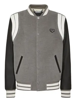 Philipp Plein Leather Sleeves Bomber Jacket - Grey