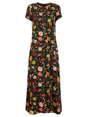 La DoubleJ Floral Silk Midi Dress - Black