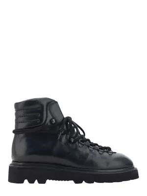 Premiata Lace-up Leather Ankle Boots - Black
