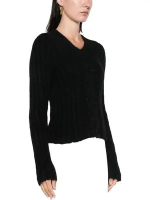 TWINSET Ribbed Cable Knit Sweater - Black