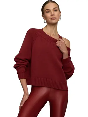 Carbon38 Slouchy Off-the-Shoulder Sweater Red Dahlia