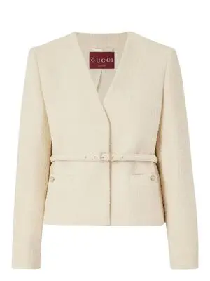 Gucci-Gucci Belted Wool-Blend Bouclé-Tweed Jacket