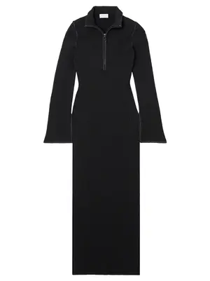 Moncler Ribbed-knit Midi Dress - Black