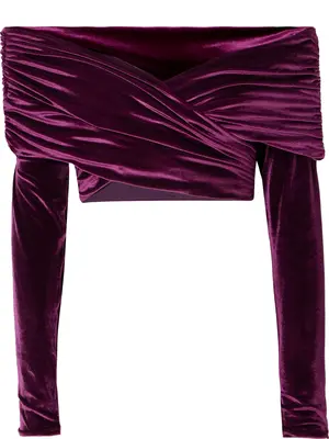 MAYGEL CORONEL Maygel Coronel Lido Cropped Stretch-velvet Top Plum