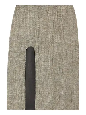 Stella McCartney Cutout Herringbone Wool-tweed Midi Skirt - Neutrals