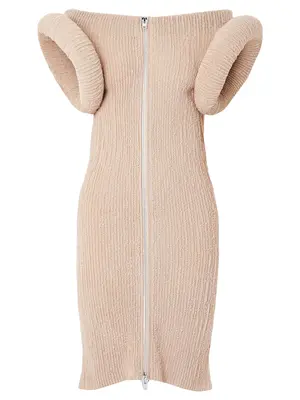 Acne Studios Acne Studios Frayed Ribbed Bouclé Mini Dress Beige
