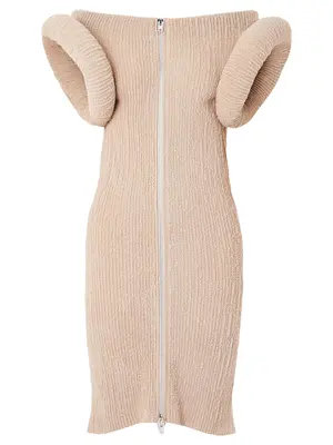 Acne Studios Frayed Ribbed Bouclé Mini Dress - Neutrals