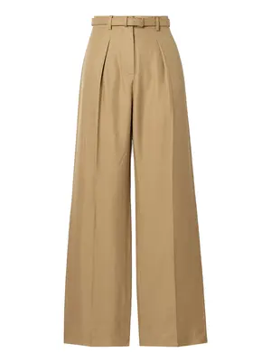 Loro Piana Edward Belted Silk Wide-leg Pants - Neutrals