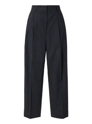 TOTEME Pleated Pinstriped Tapered Wool-blend Trousers - Blue