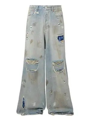 Vetements Wide-leg Distressed Paneled Jeans - Blue