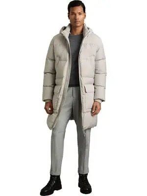 REISS Stadium Quilted Longline Puffer Jacket - Grey