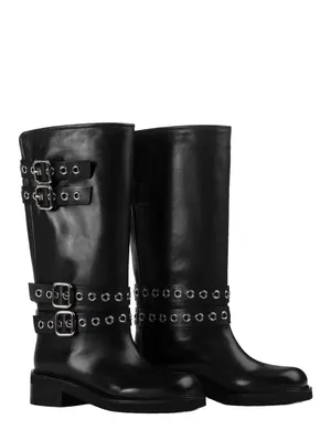 LE SILLA Harley Buckled Leather Boots - Black