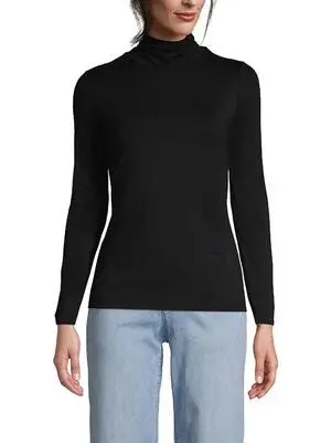 LANDS' END Lightweight Jersey Long Sleeve Turtleneck - Black
