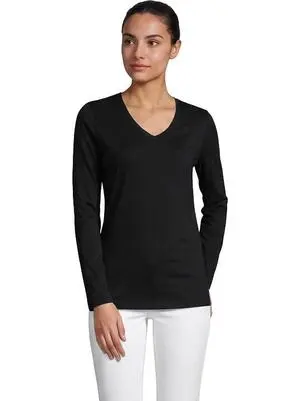 LANDS' END Supima Cotton Long-Sleeve V-Neck T-Shirt Black