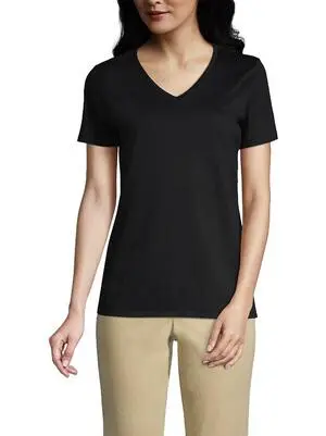 LANDS' END Supima Cotton V-Neck T-Shirt Black