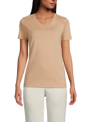 LANDS' END Supima Cotton V-Neck T-Shirt Soft Nutmeg