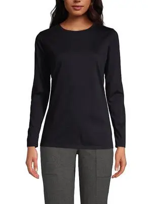 LANDS' END Relaxed Supima Cotton Long Sleeve Crew Neck T-shirt - Black
