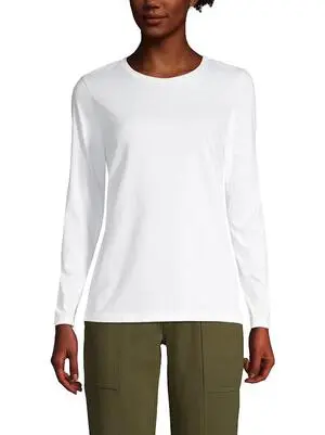 LANDS' END Relaxed Supima Cotton Long Sleeve Crew Neck T-shirt - White