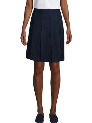 LANDS' END School Uniform Solid Box Pleat Skirt - Classic Navy
