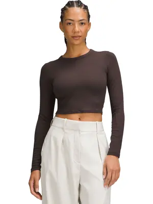Lululemon Hold Tight Straight-Hem Cropped Long-Sleeve Shirt Espresso