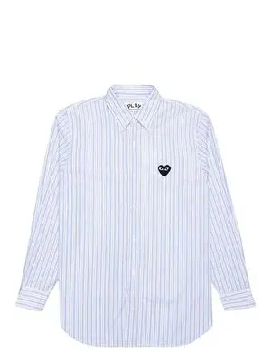 Play Comme Des Garcon Black Emblem Striped Shirt - Light Blue/white