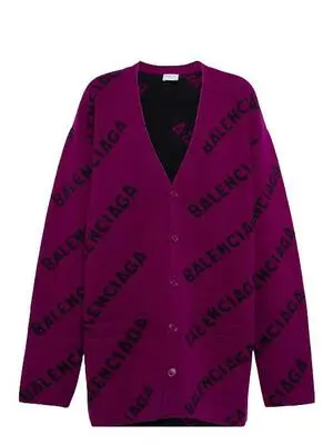 Balenciaga Logo Intarsia Wool Cardigan - Purple